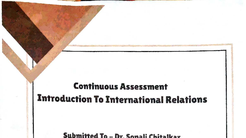 Continuous Assessment: Intro to International Relations (B.A.P. Pol ...