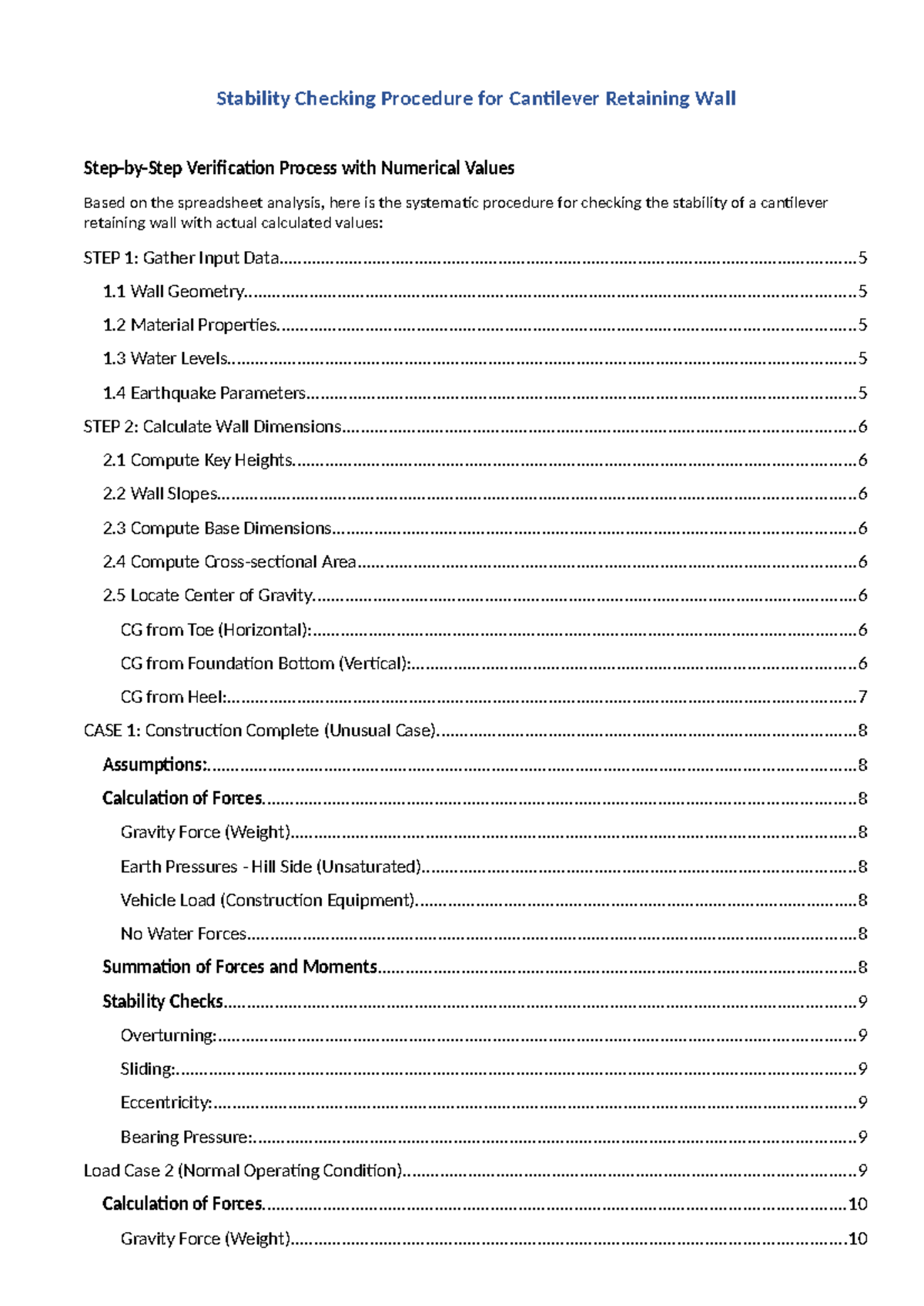 Stability Checking Procedure for Cantilever Retaining Wall (ENG 301 ...