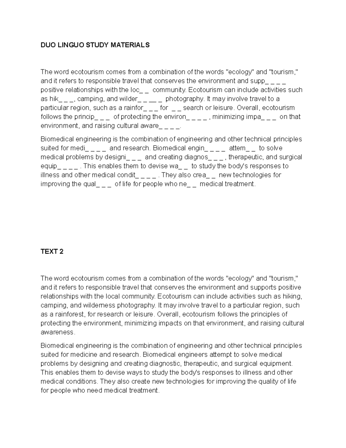 Practice for duo lingo test - DUO LINGUO STUDY MATERIALS The word ...