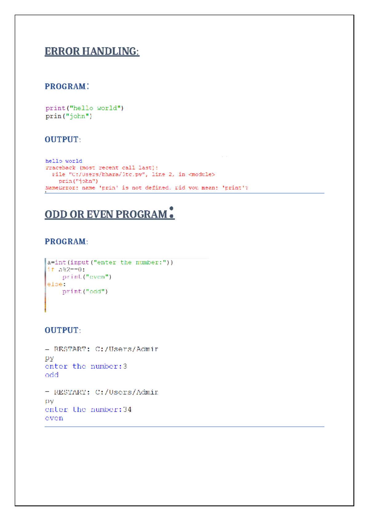 Python Programming: Training 2 - Collection of Programs and Outputs ...