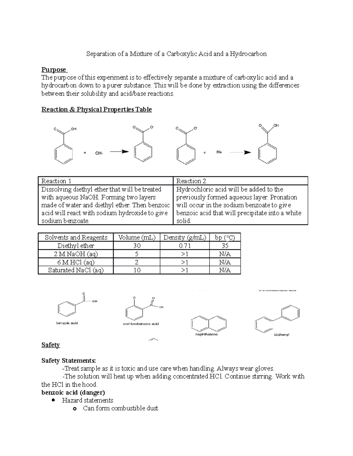 Lab Report 2 - Extraction of Carboxylic Acid from Hydrocarbon Mixture ...