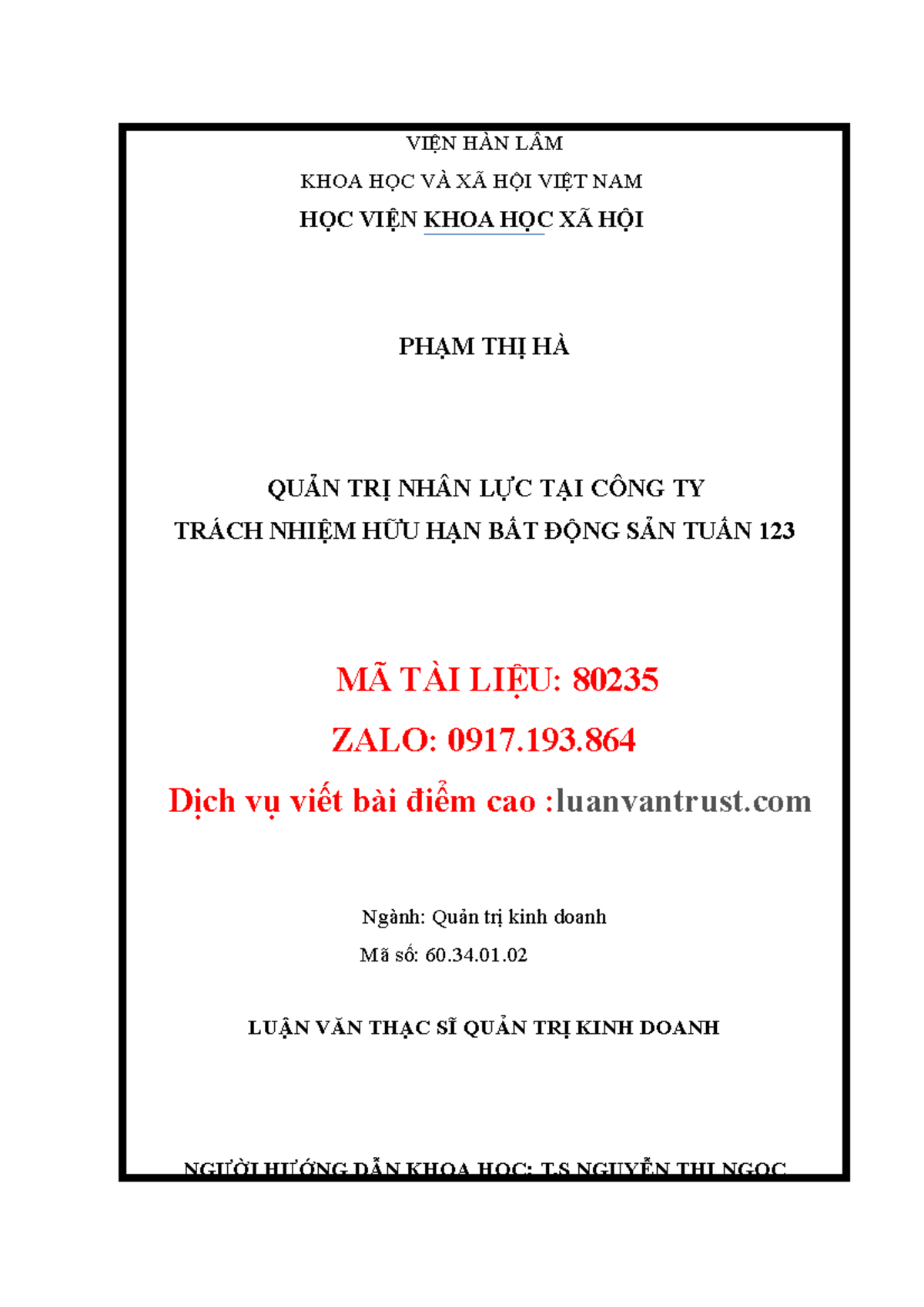 Quan tri nhan luc tai cong ty tnhh bat dong san tuan 123-80235 - VIỆN ...