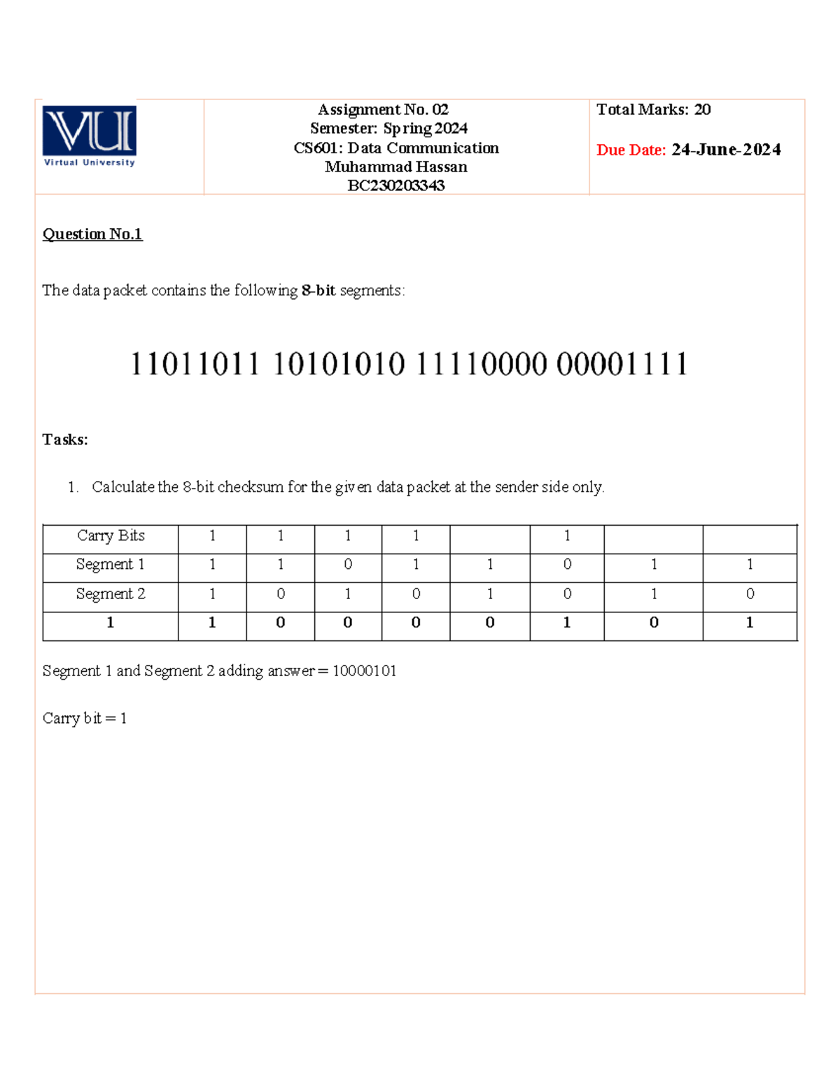 CS601 Assignment 02: Data Communication Calculations and Analysis - Studocu