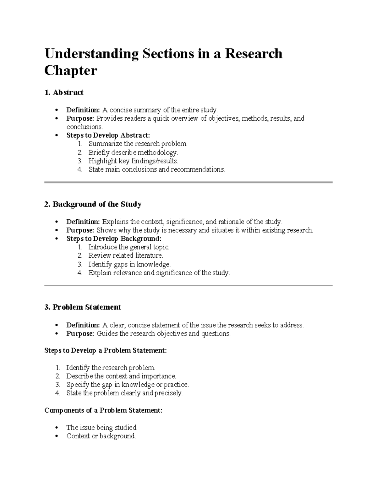 Understanding Key Sections in Research: Chapter 1 Overview - Studocu