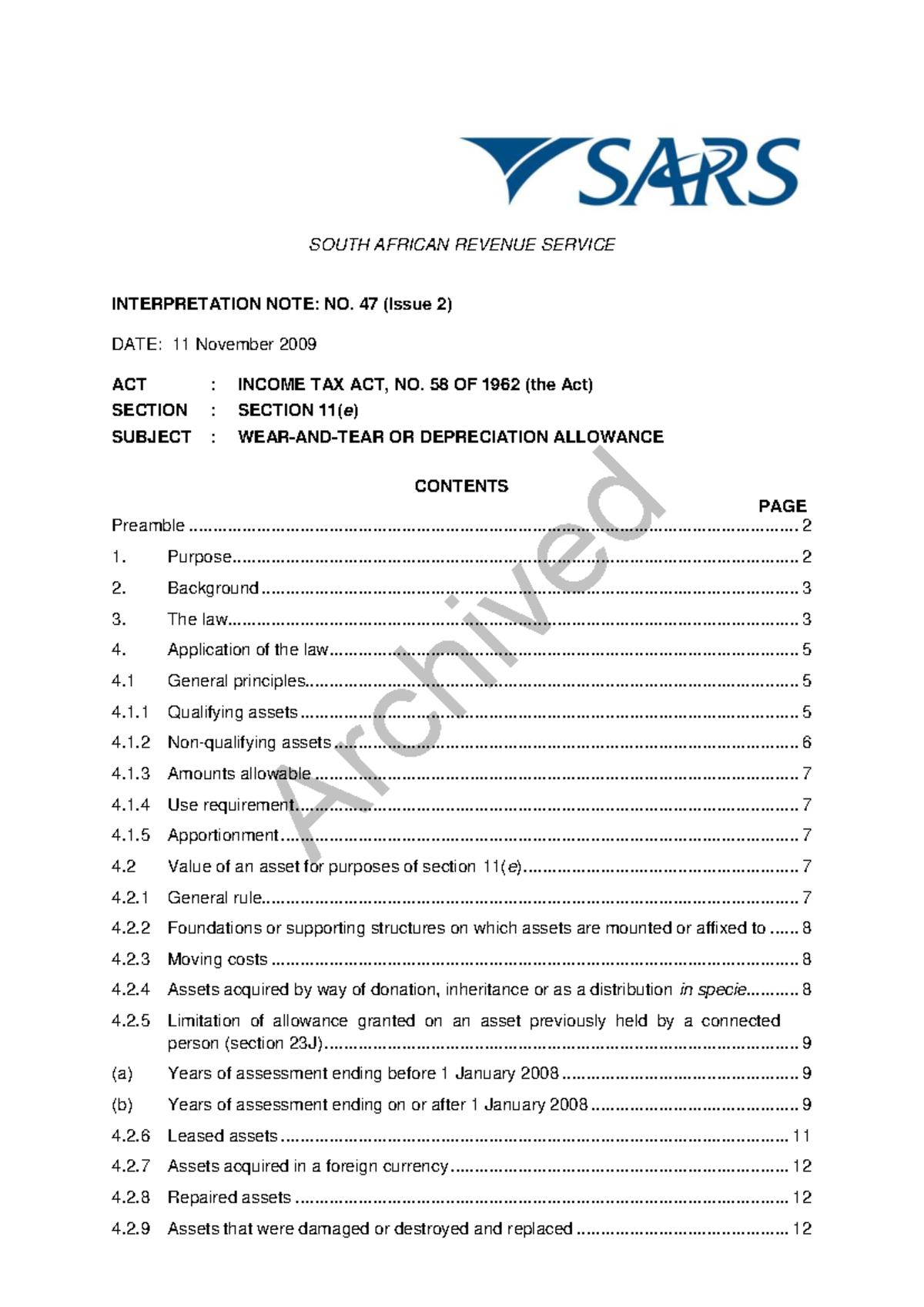 SARS Interpretation Note 47: Guidelines on Depreciation Allowance - Studocu