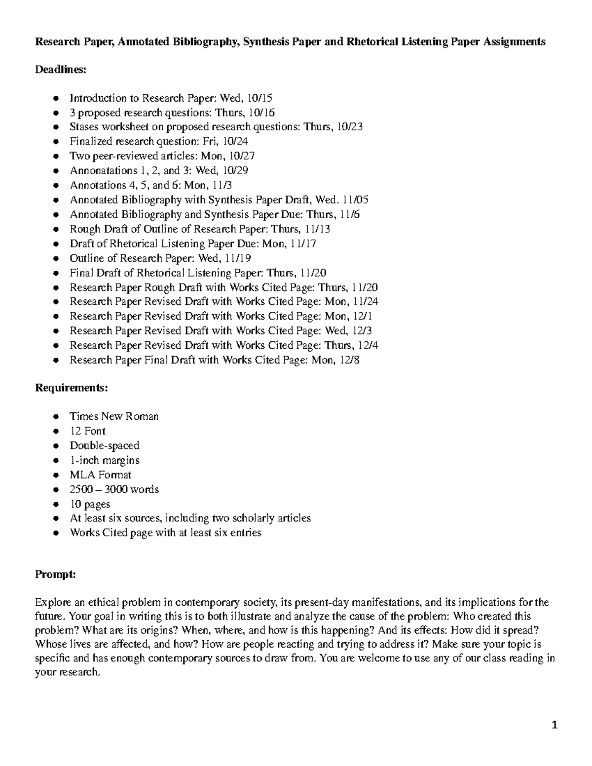 English 120: Annotated Bibliography & Synthesis Paper Deadlines - Studocu