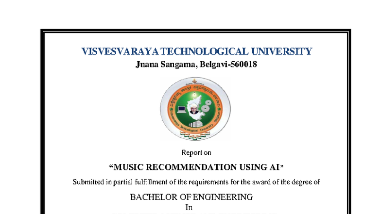 B.E. Project Report on Music Recommendation System (4MU22CS090) - Studocu