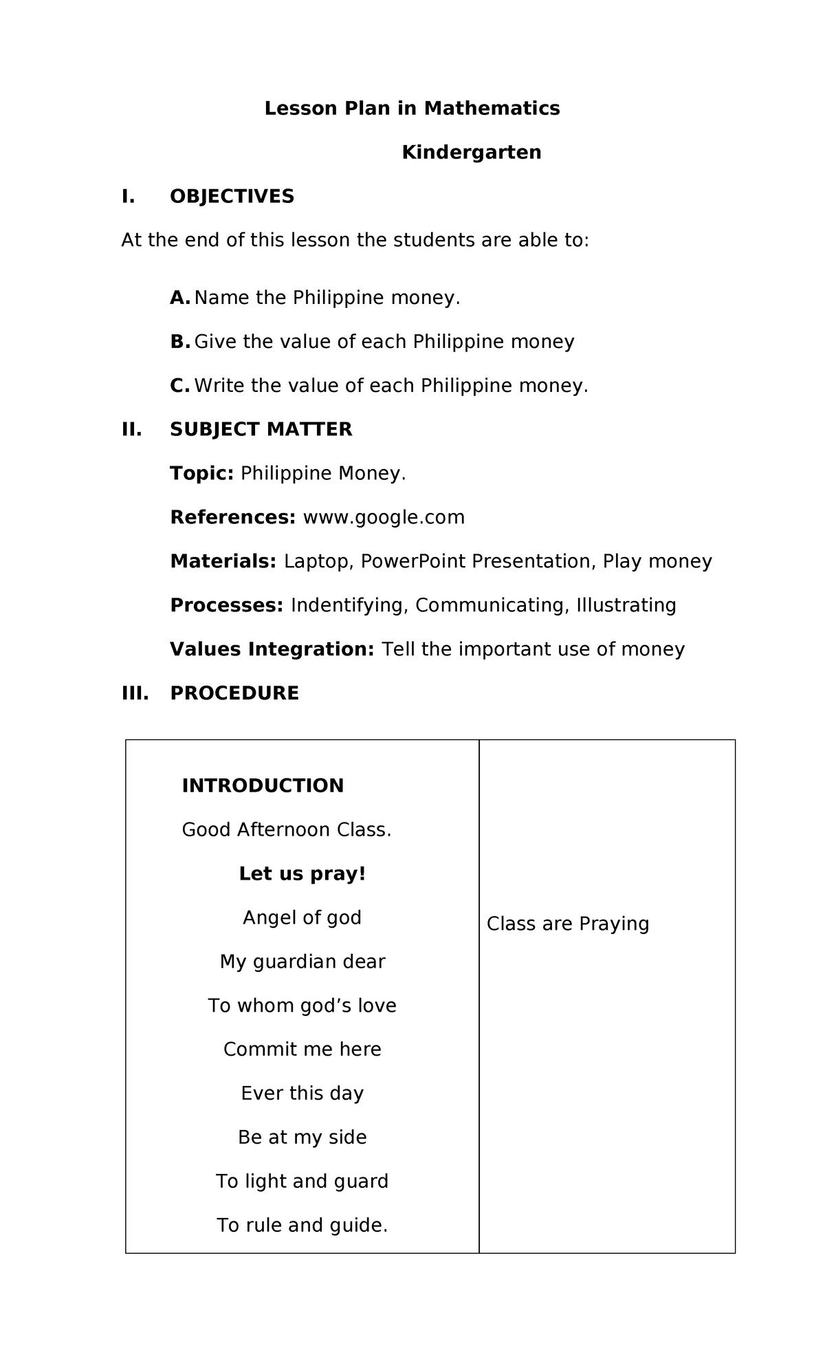 Lesson PLAN Kindergarten 1 - Lesson Plan in Mathematics Kindergarten I ...