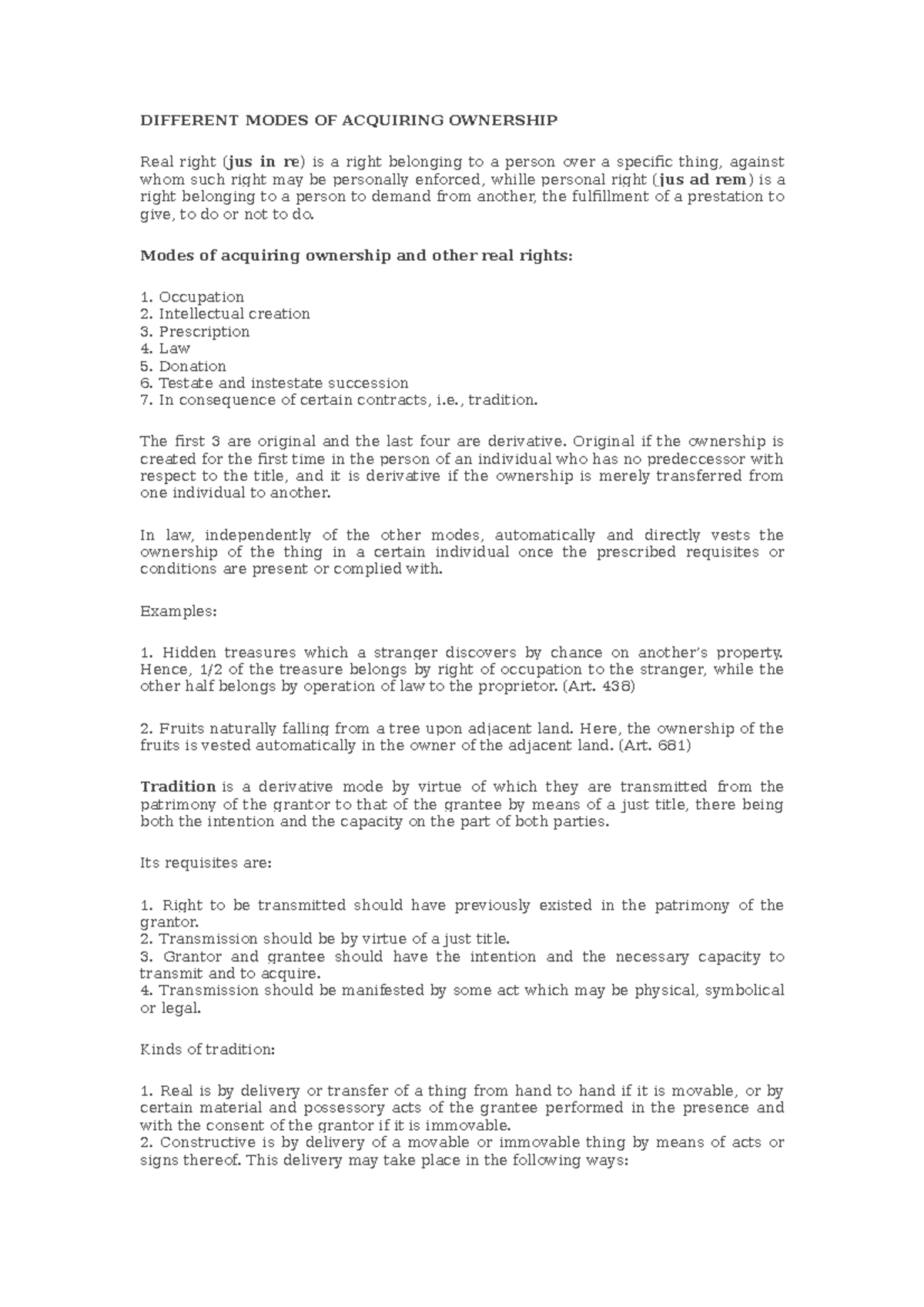 Modes of Acquiring Ownership: Key Legal Concepts Explained - Studocu