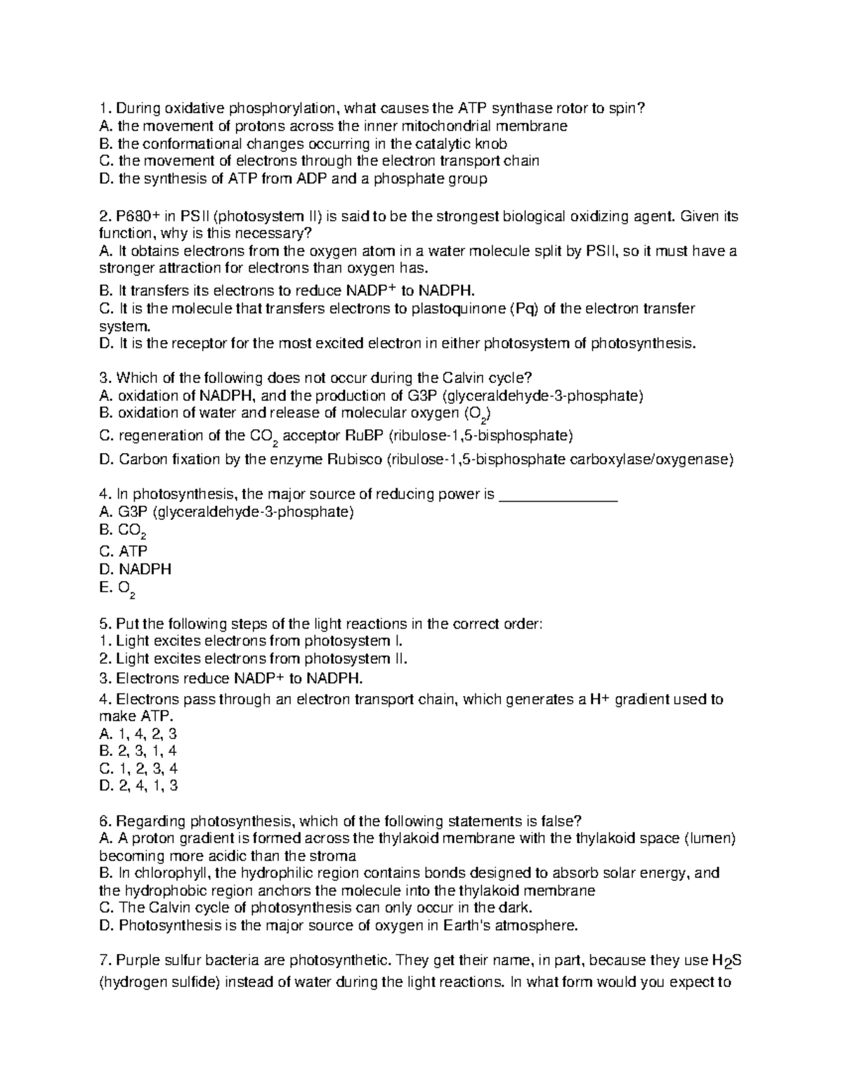 Photosynthesis Study Guide: Exam Q&A for Biology 101 - Studocu