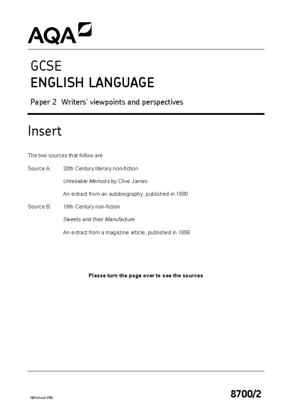 GCSE English Language Paper 1 Insert - Prose Fiction Extract 2019 - Studocu