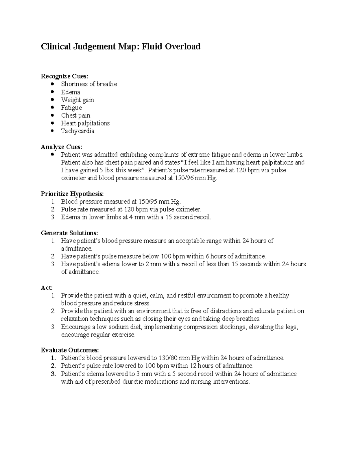 Fluid Overload Clinical Judgement Map: Edema Assessment & Interventions ...
