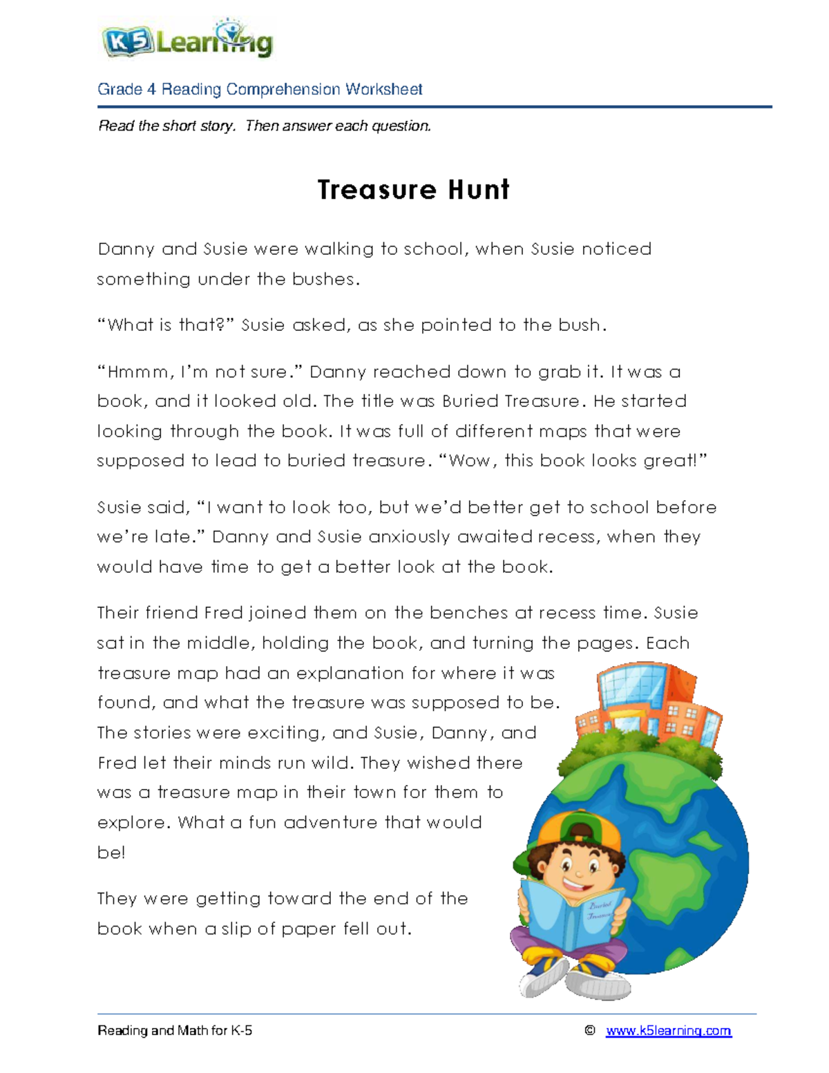 Grade 4 Reading Comprehension: Treasure Hunt Worksheet - Studocu