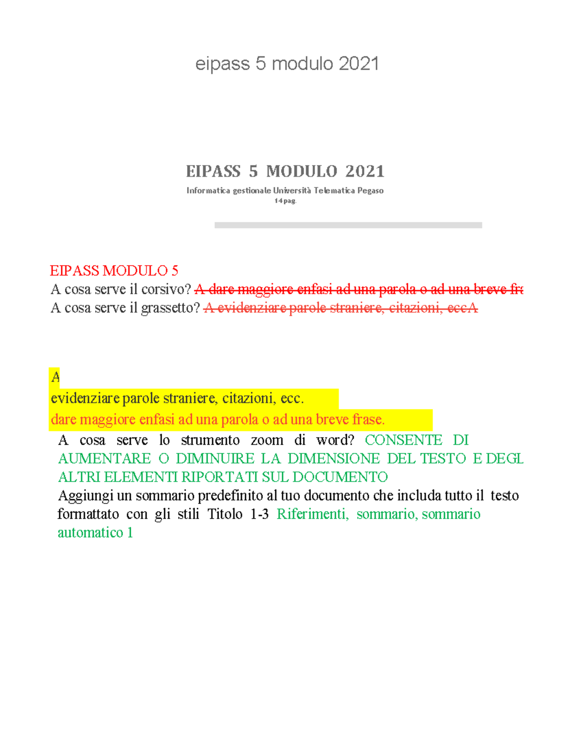 Eipass 5 modulo 2021 - Buono per esercitazione - A eipass 5 modulo 2021 EIPASS 5 MODULO 2021 ...