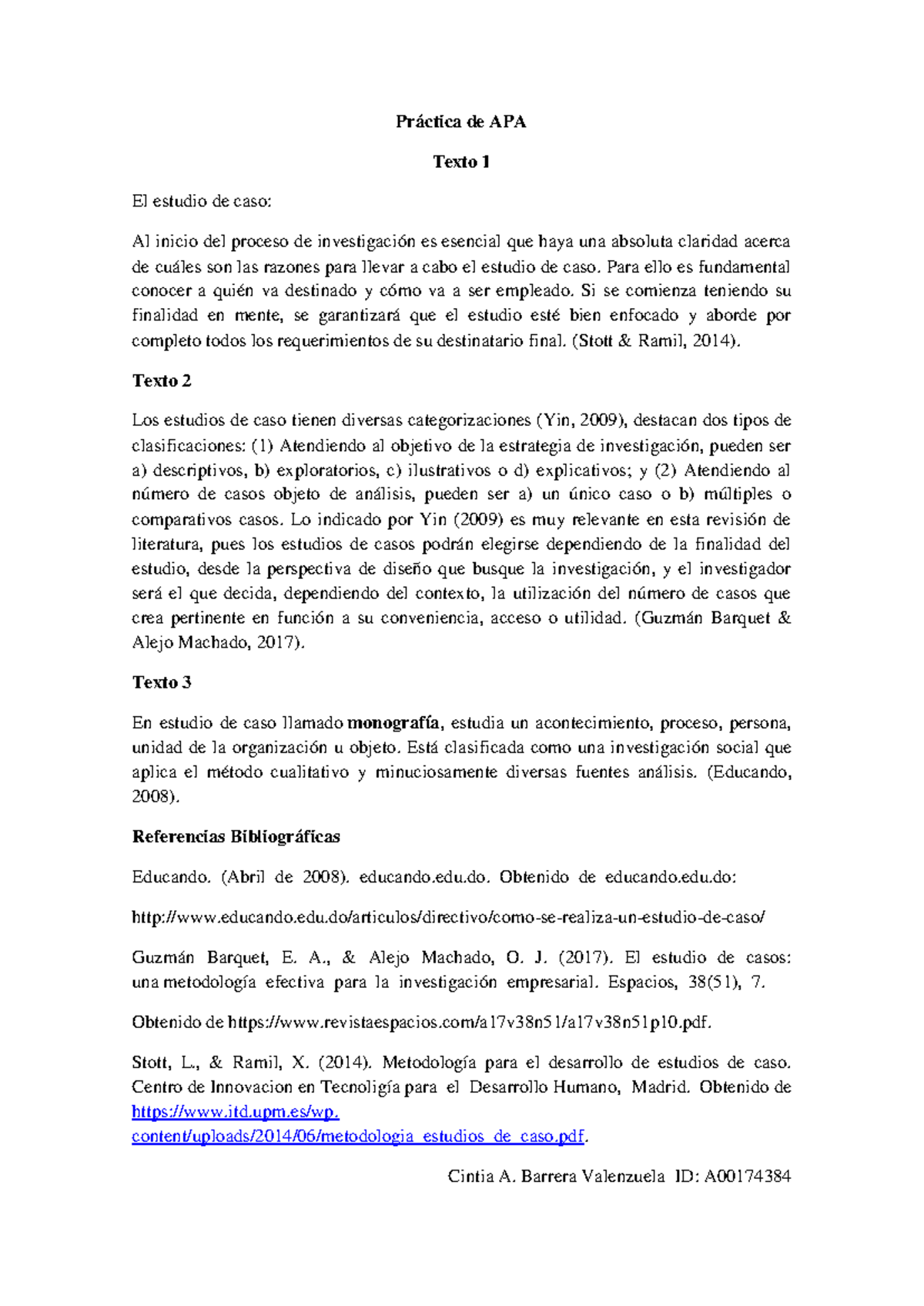 Práctica de APA: Estudio de Caso y Metodología de Investigación - Studocu