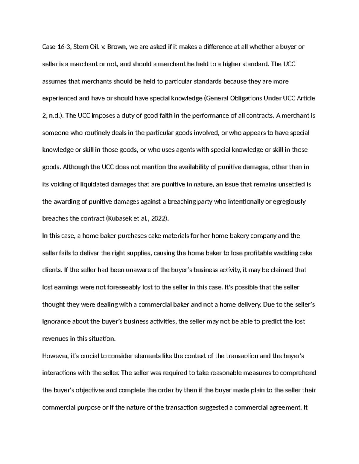 BUSI 301 Case Study: Merchant Standards and UCC Obligations - Studocu