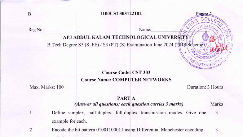 CST303 Previous Year Question Papers Compilation for Computer Networks ...