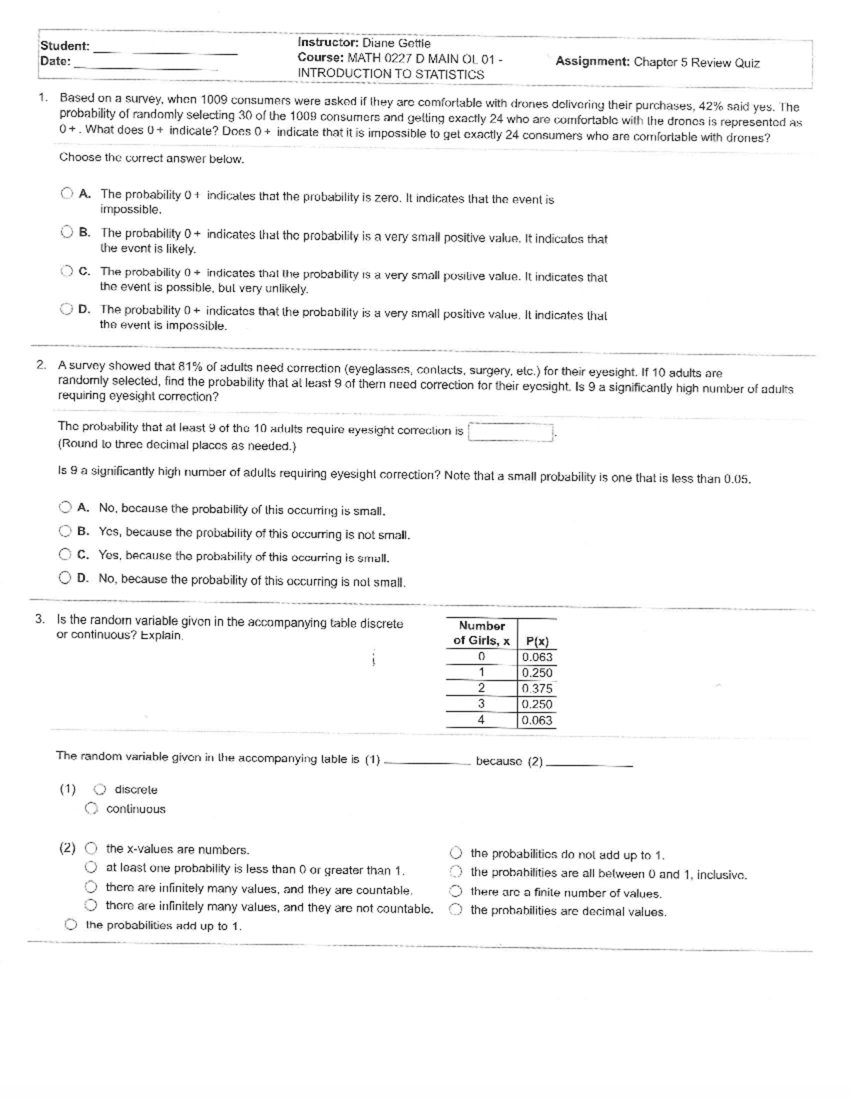 MATH 0227 D Midterm Quiz: Chapter 5 Review on Statistics - Studocu
