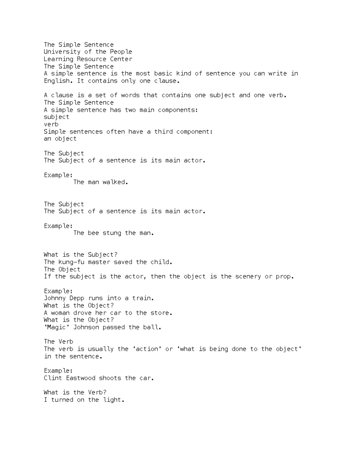 The Simple Sentence - UoPeople BA 101 Lecture Notes - Studocu