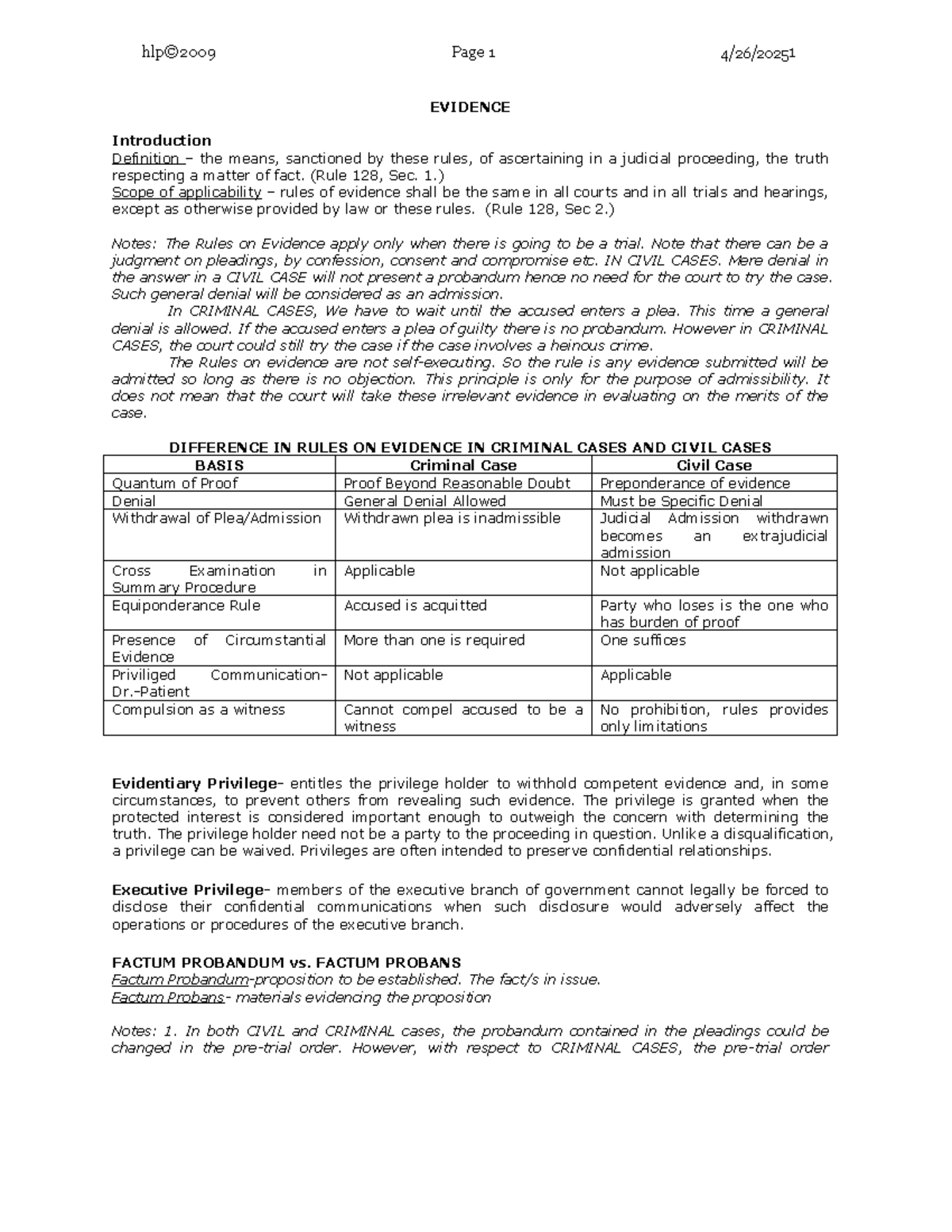 Evidence Reviewer for Finals: Key Concepts and Rules (LAW 101) - Studocu