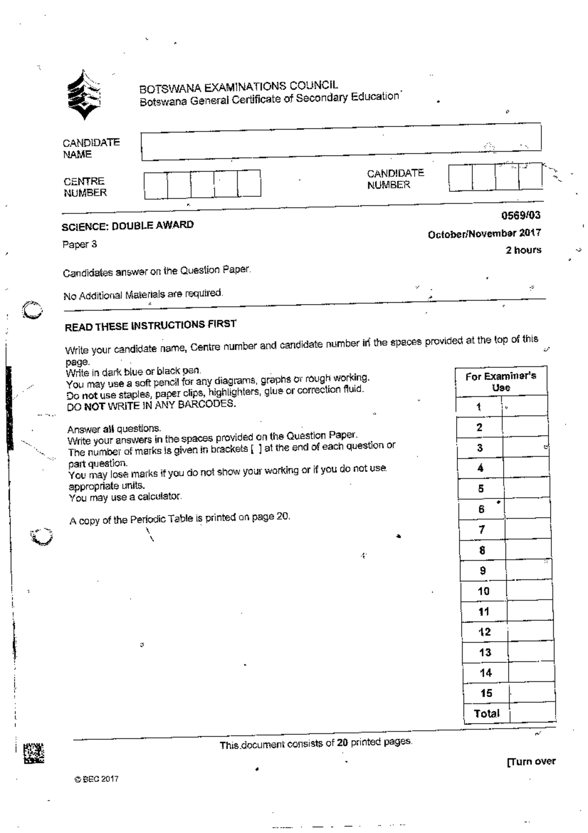 BEC 2017 Science Double Award Paper 3 Revision Notes - Studocu