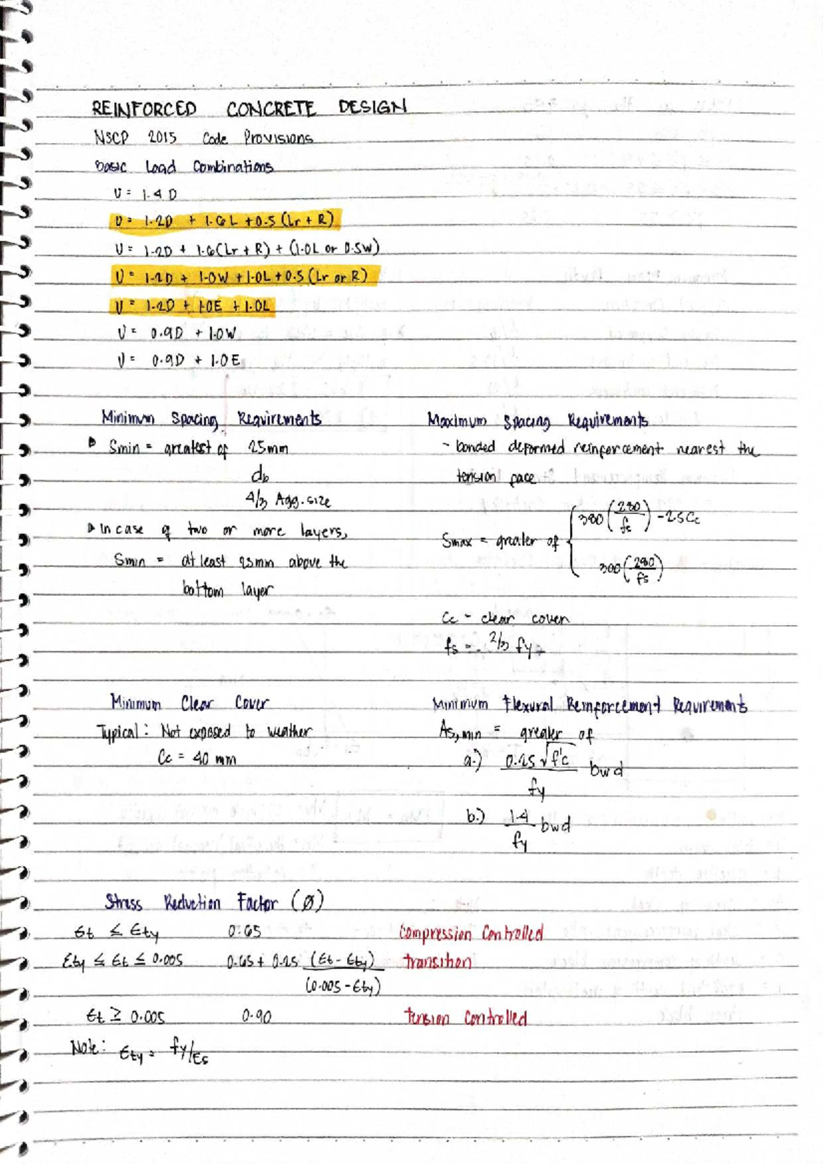 Reinforced concrete design notes NSCP 2015: Load combinations and ...