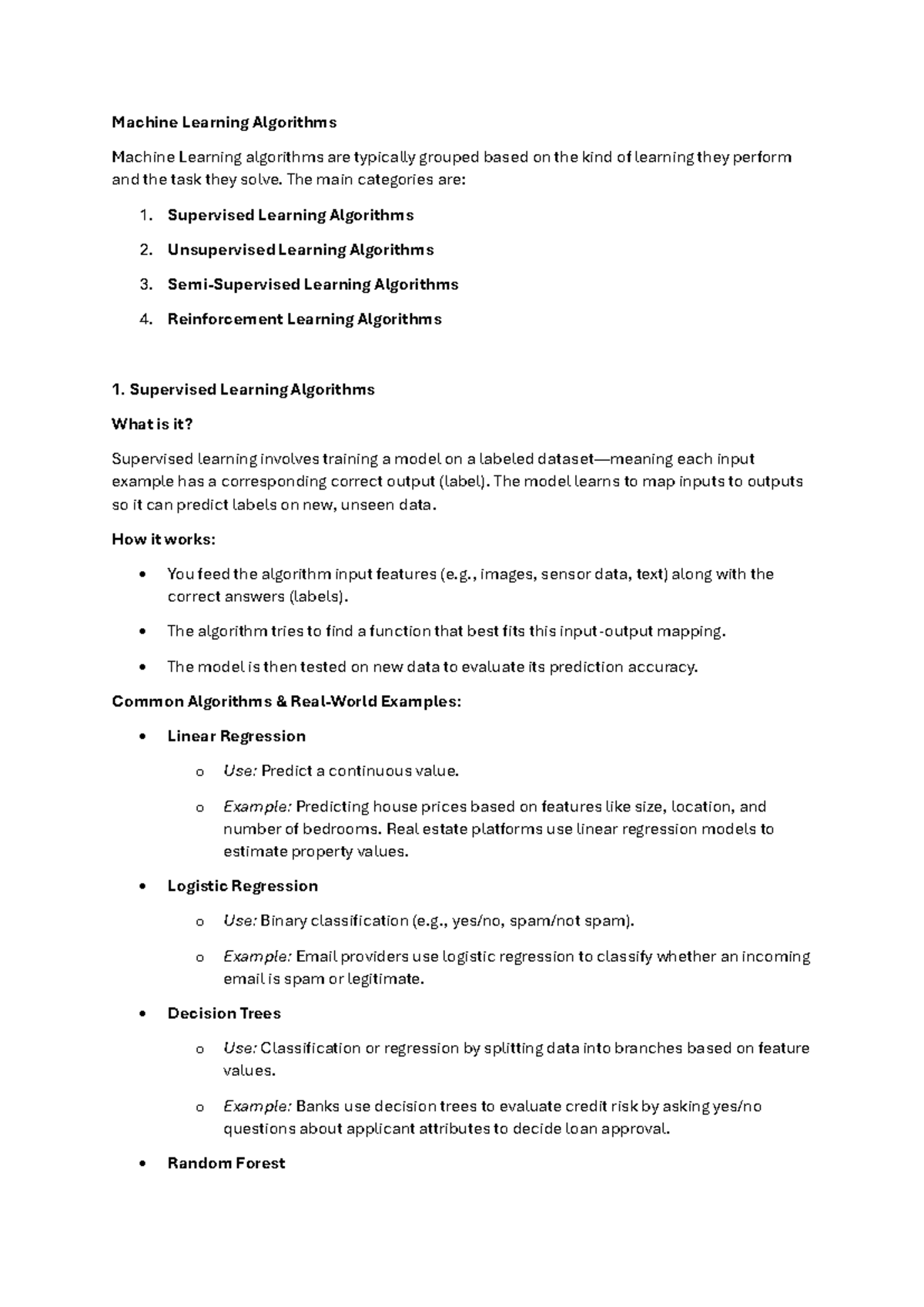 Machine Learning Algorithms Overview (CS101 - Additional Material ...