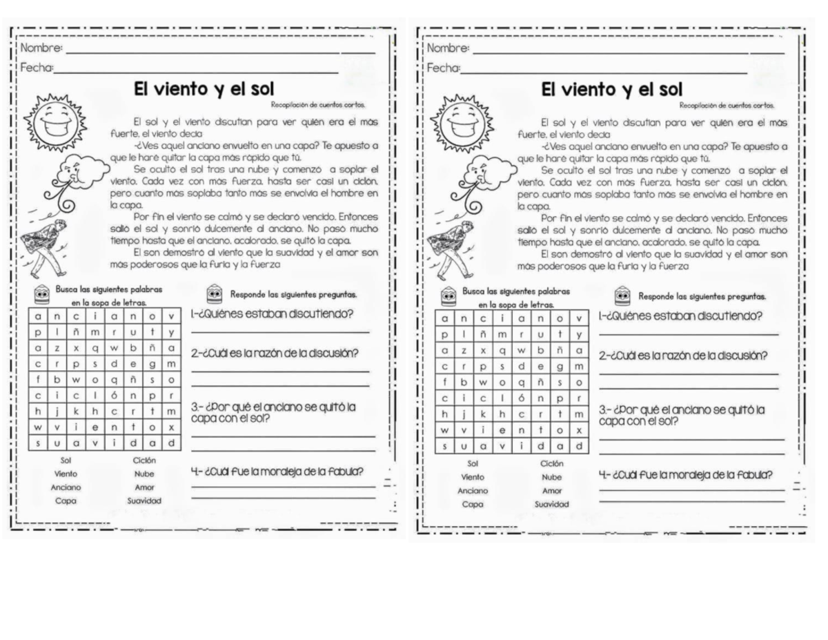 Cuento Corto: El Viento y el Sol - Moraleja y Actividades - Studocu