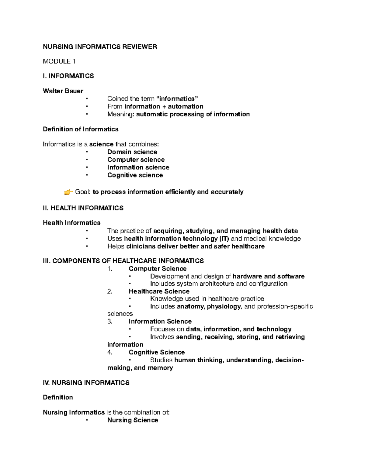 NURS 101: Nursing Informatics Reviewer - Module 1 Overview - Studocu