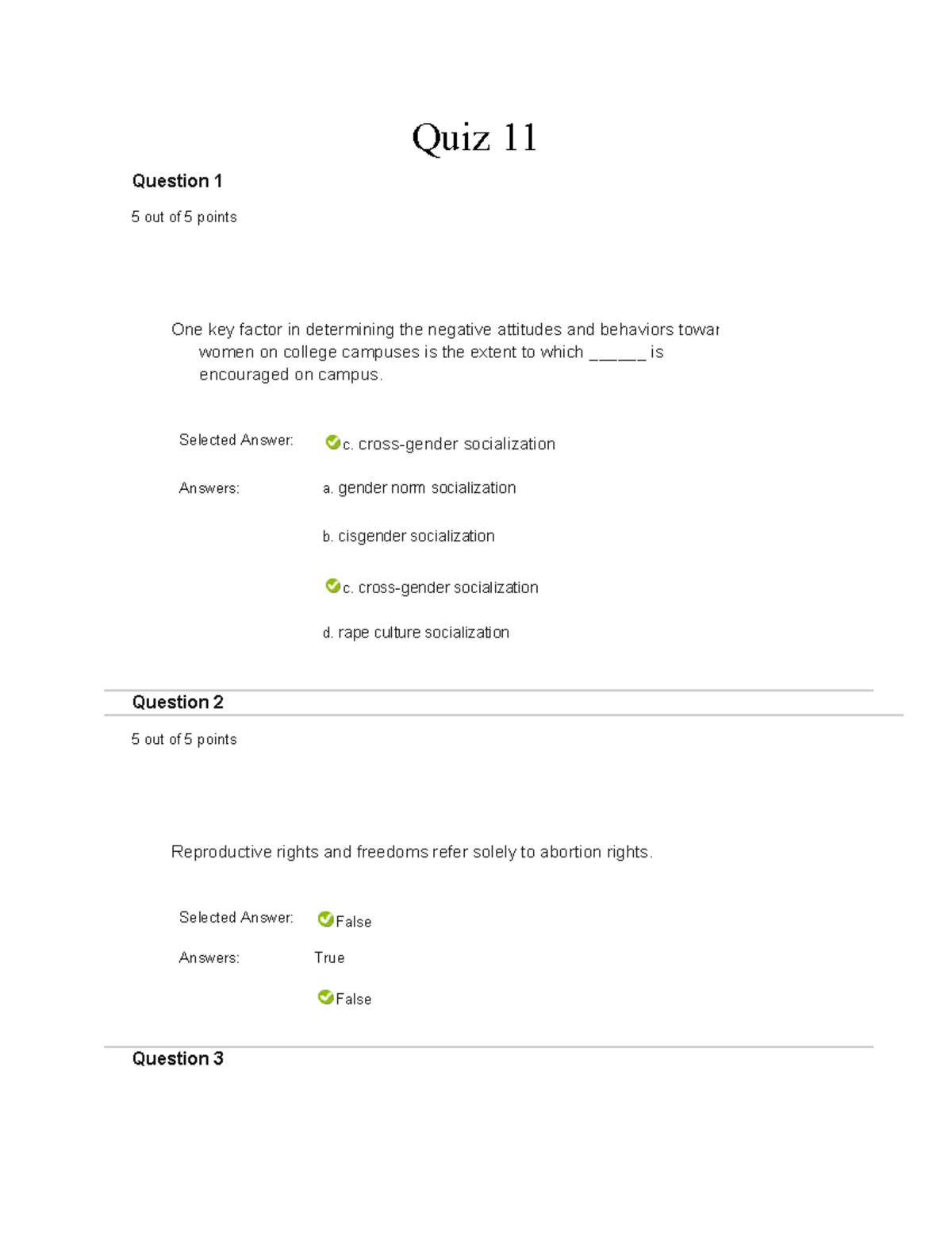 Quiz 11 Answers - Chapter 11: Gender Studies Insights - Studocu
