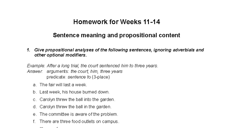 Homework Practice Notes for Weeks 11 - Sentence Meaning & Propositional ...