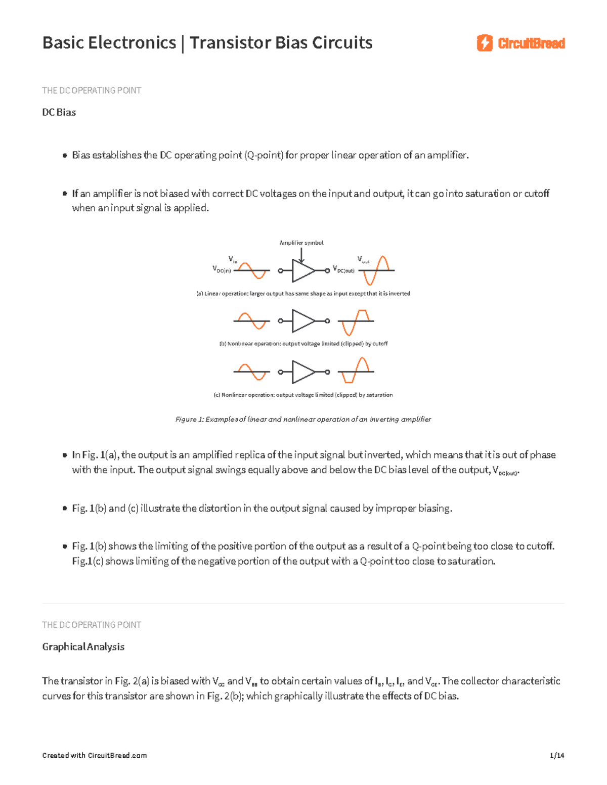 Study Guides Transistor Bias Circuits - THE DC OPERATING POINT DC Bias Bias establishes the DC ...