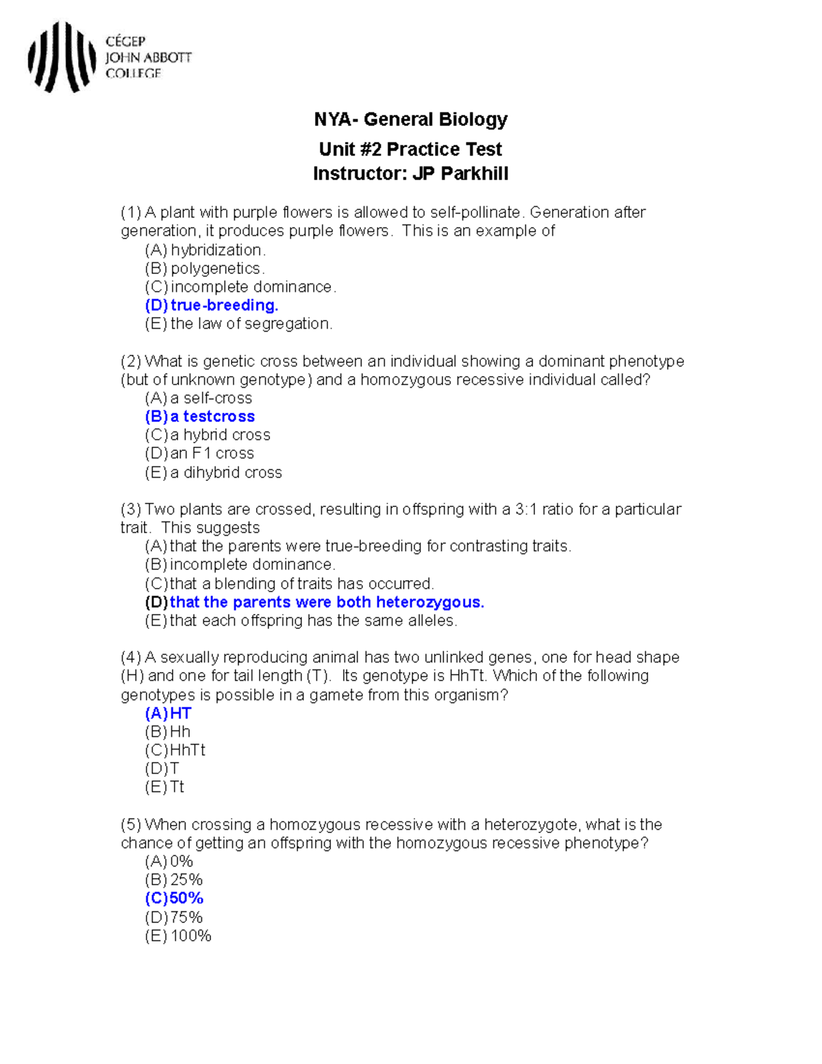 Unit 2-Practice Test F24-Answers - NYA- General Biology Unit #2 ...