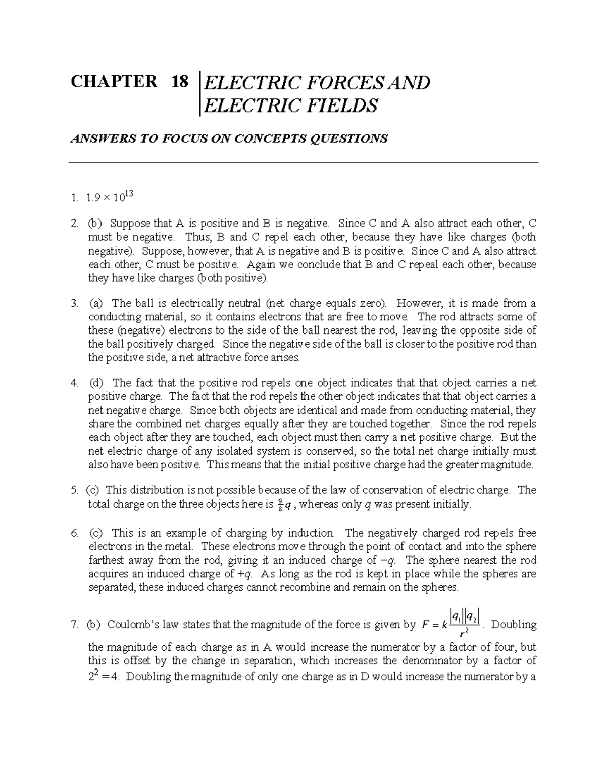 Chapter 18 ISM 11E electric forces and electric fields notes - Studocu