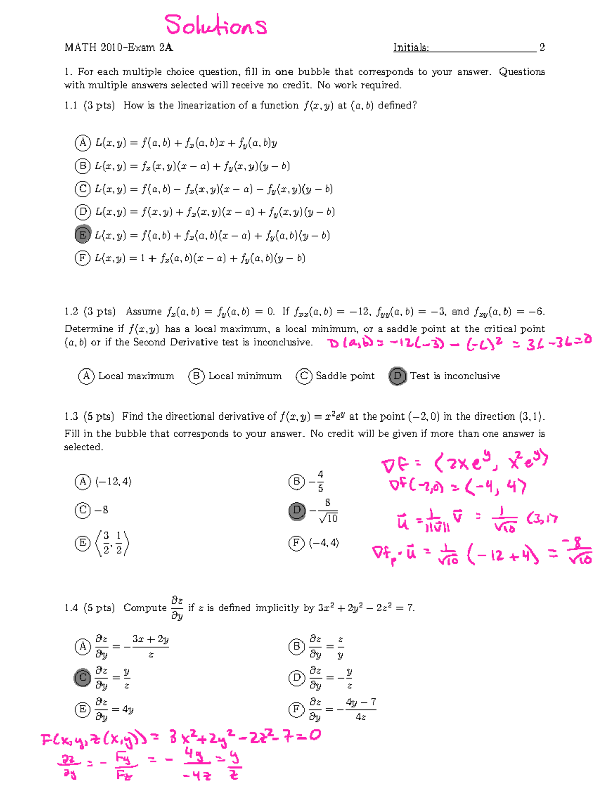 MATH 2A Final Exam Solutions and Review Guide - Studocu