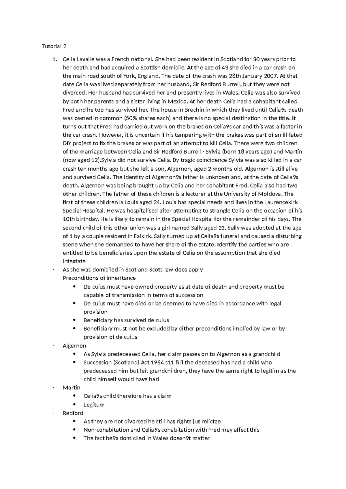 Tutorial 2: Inheritance Rights and Survivorship in Scots Law - Studocu