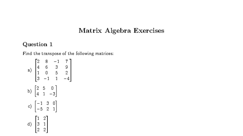 STC 122 2024 - Matrix Algebra Exercises and Solutions - Studocu