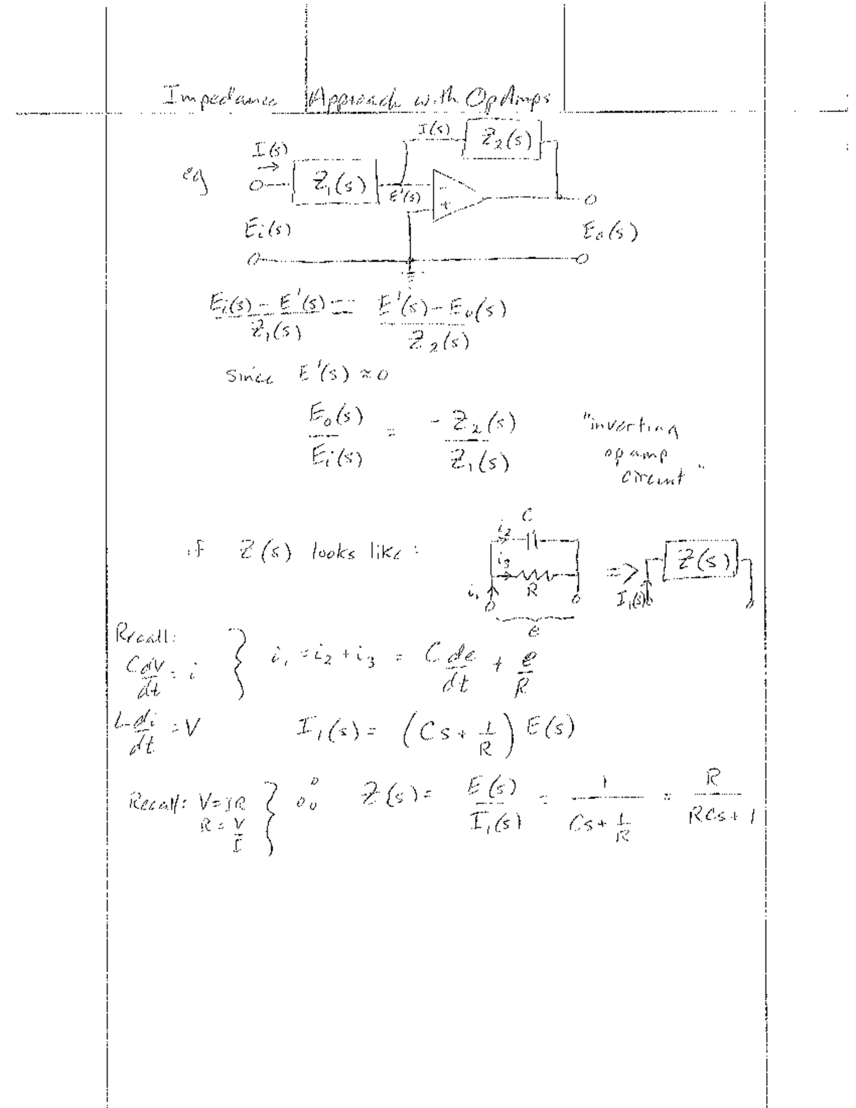 3A Impedance Approach: OpAmps and Circuit Analysis Notes - Studocu