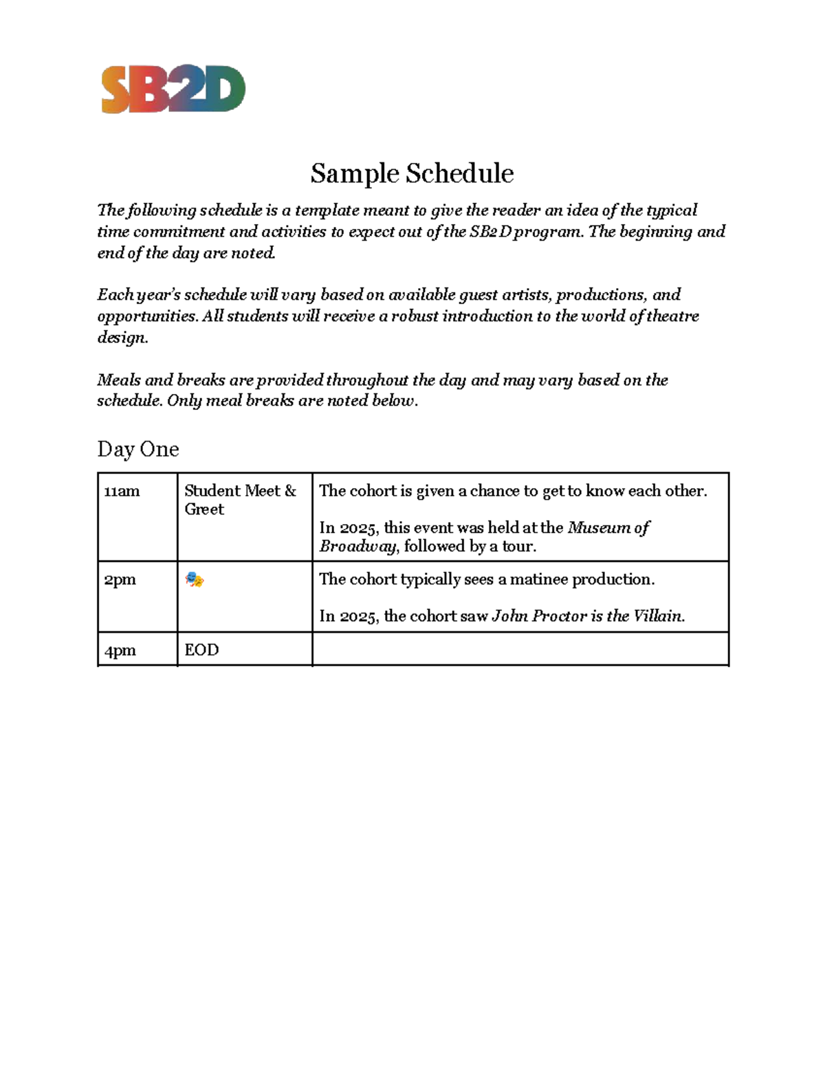 SB2D Program Sample Schedule Overview - Studocu