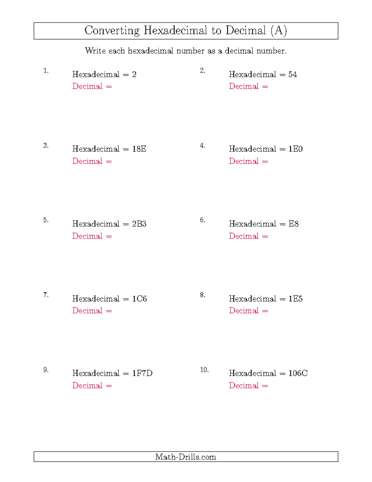 Hexadecimal to Decimal Conversion Guide (Math 001) - Studocu