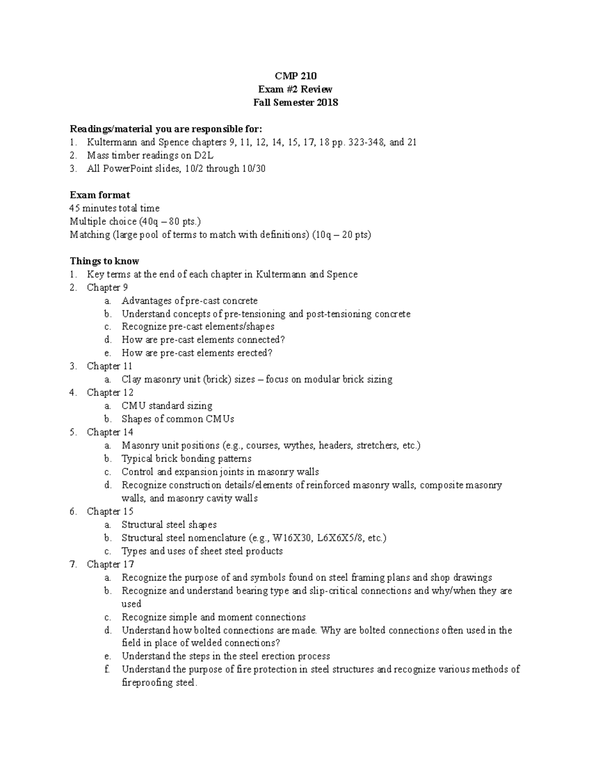 CMPExam#2Review Sheet-2018 - CMP 210 Exam Review Fall Semester 2018 you ...