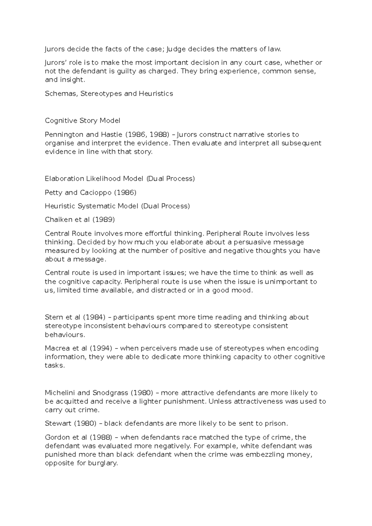 2361 Week 6 Lecture Notes: Juror Decision-Making & Biases - Studocu