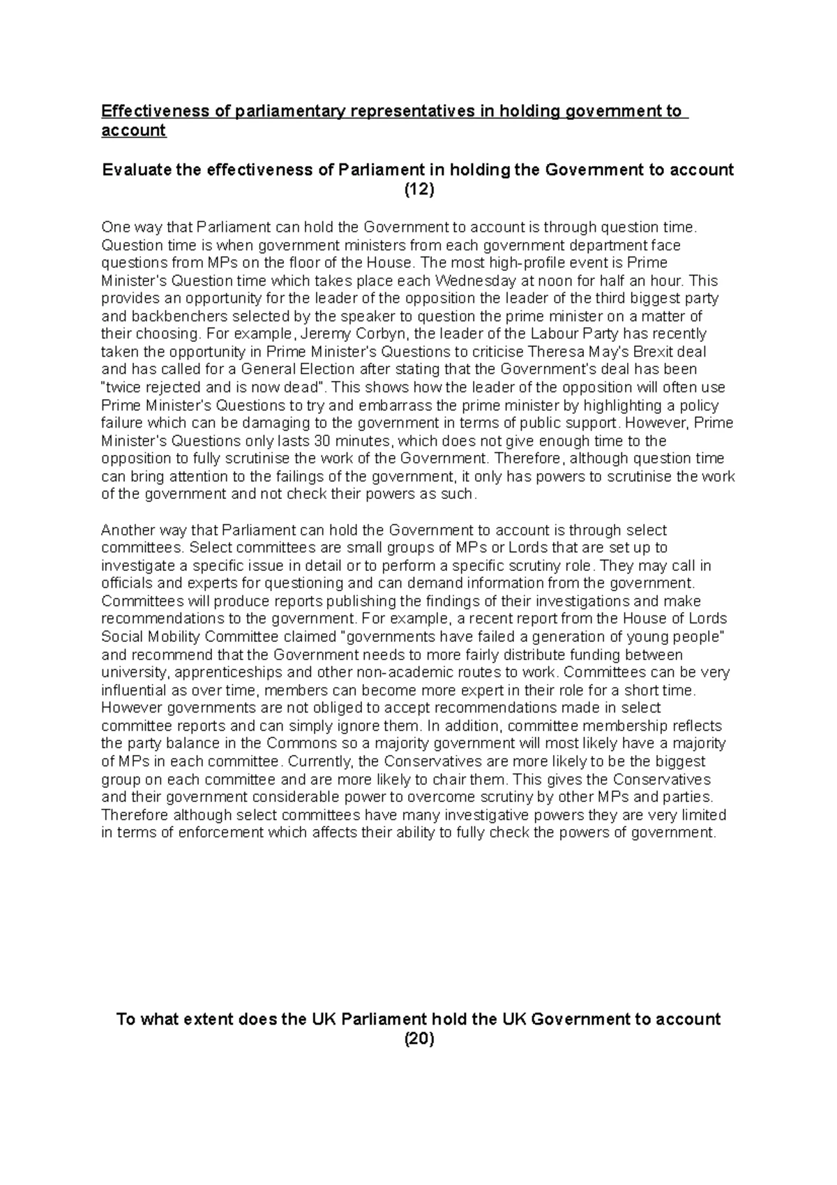 Effectiveness of Parliament in Legitimacy & Legislation - Essay ...