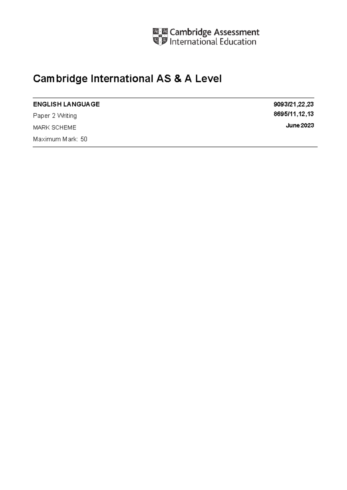 Cambridge International AS A Level ENGLISH LANGUAGE Paper 2 Writing ...