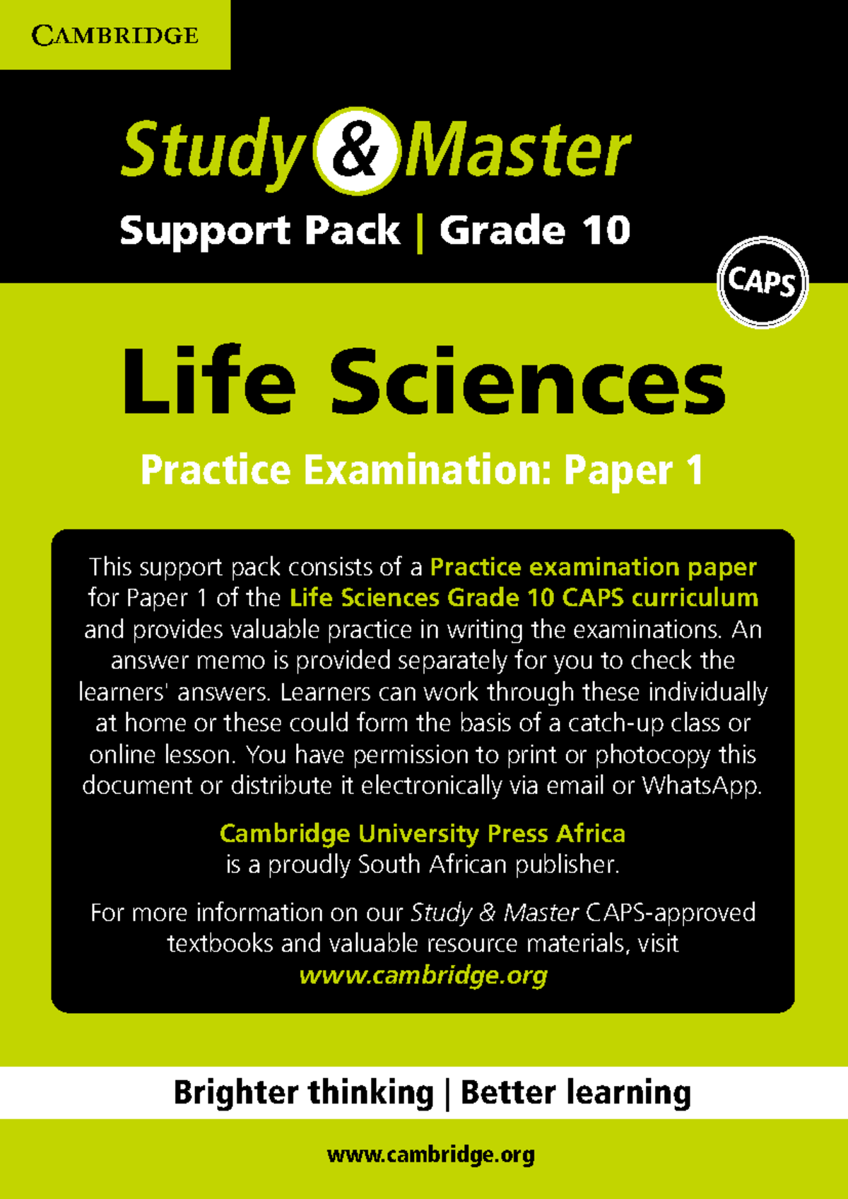 Life Sciences Practice Exam Paper 1 (Grade 10) - CAPS Edition - Studocu