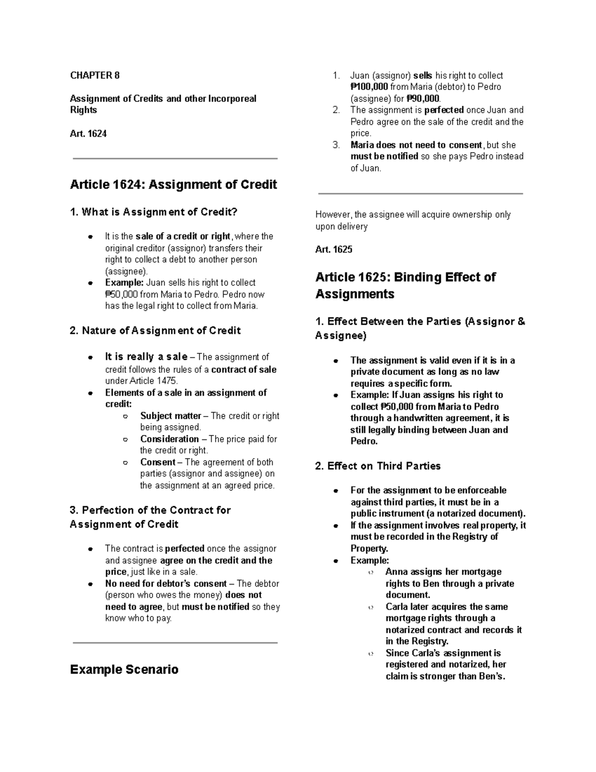 Chapter 8: Assignment of Credits and Incorporeal Rights Explained - Studocu