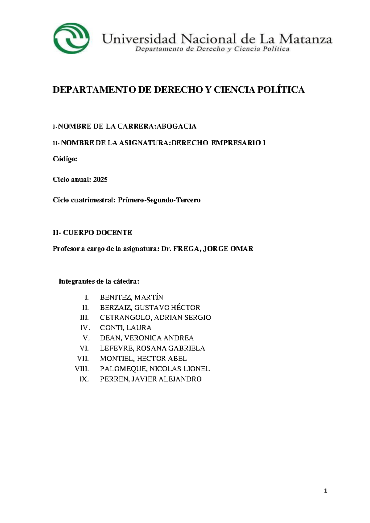 Programa Catedra DR- Jorge- Frega - DEPARTAMENTO DE DERECHO Y CIENCIA ...