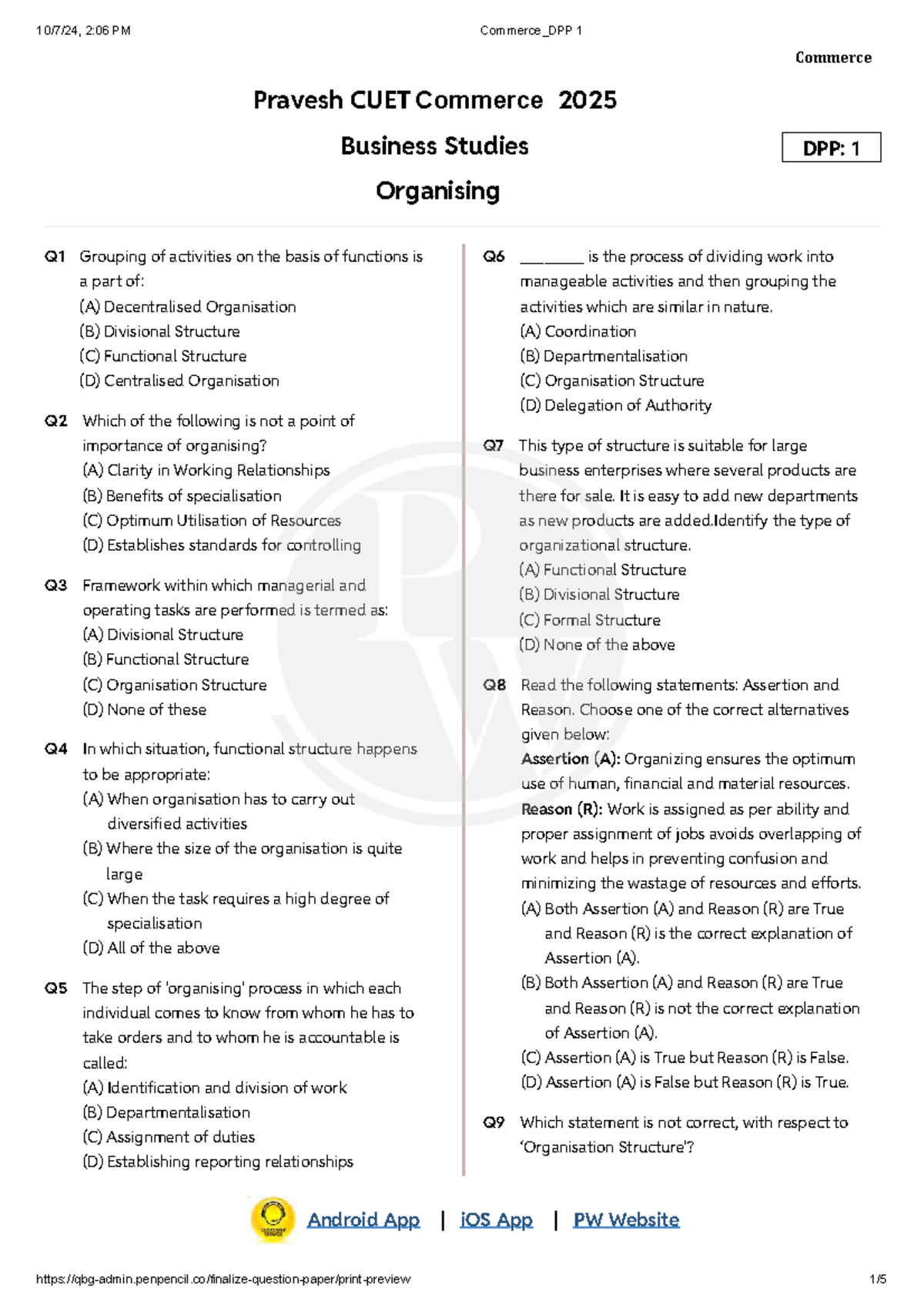 BST 2025: Chapter 5 Test on Organising in Business Studies - Studocu