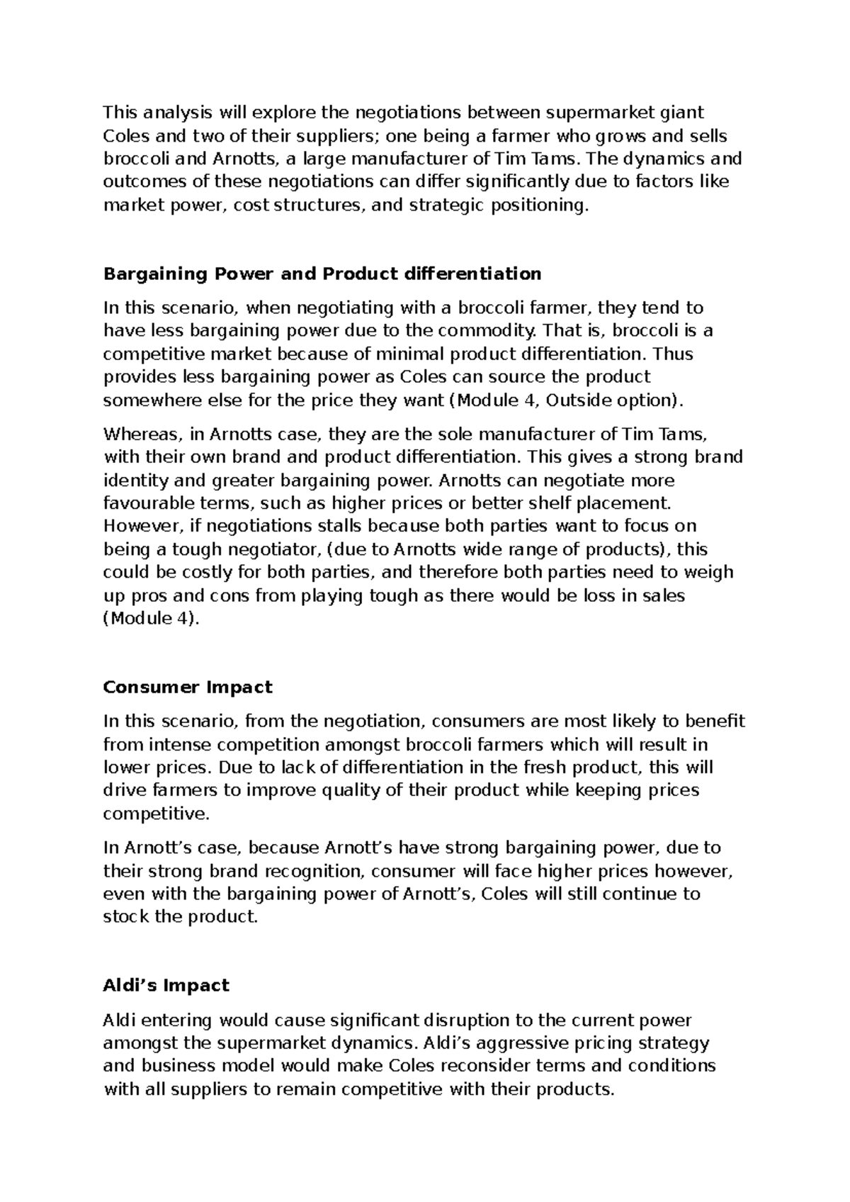 Assignment - Summary: The negotiation dynamics between Coles and its ...