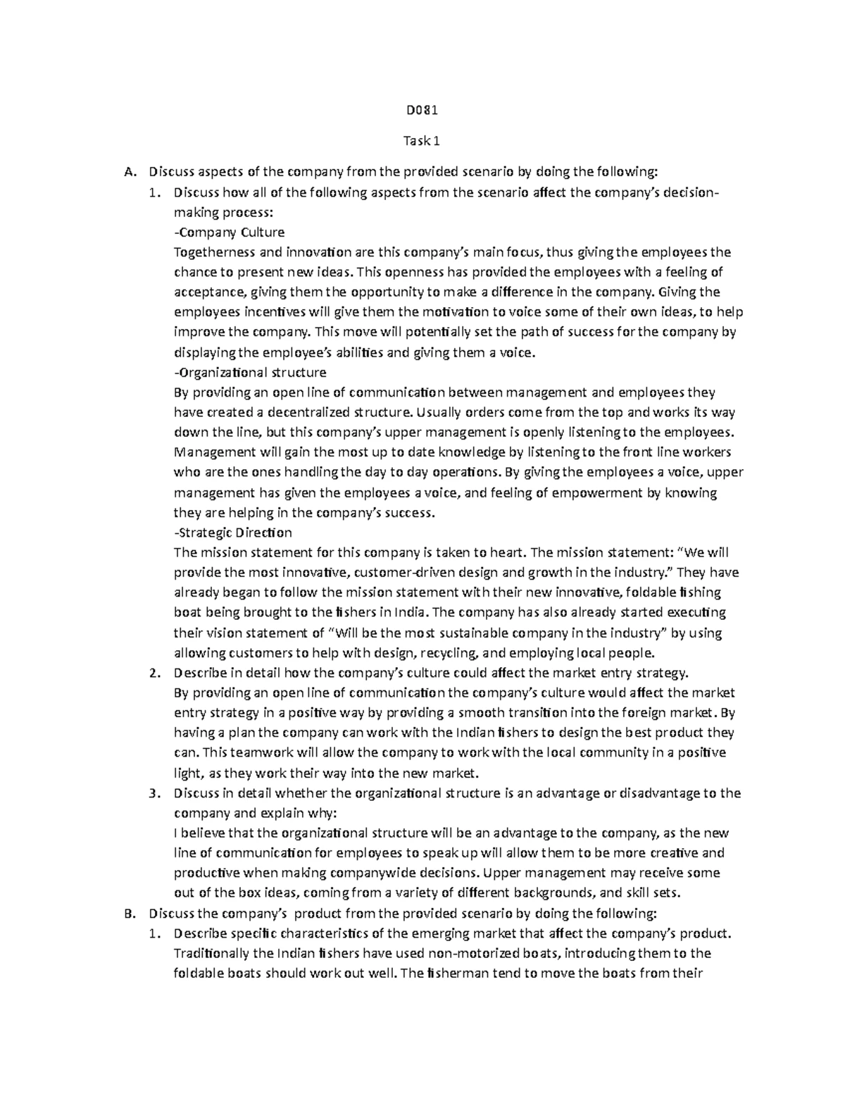 D081 task 1 Final With Passing marks - Jan. 2023 A The culture from the ...